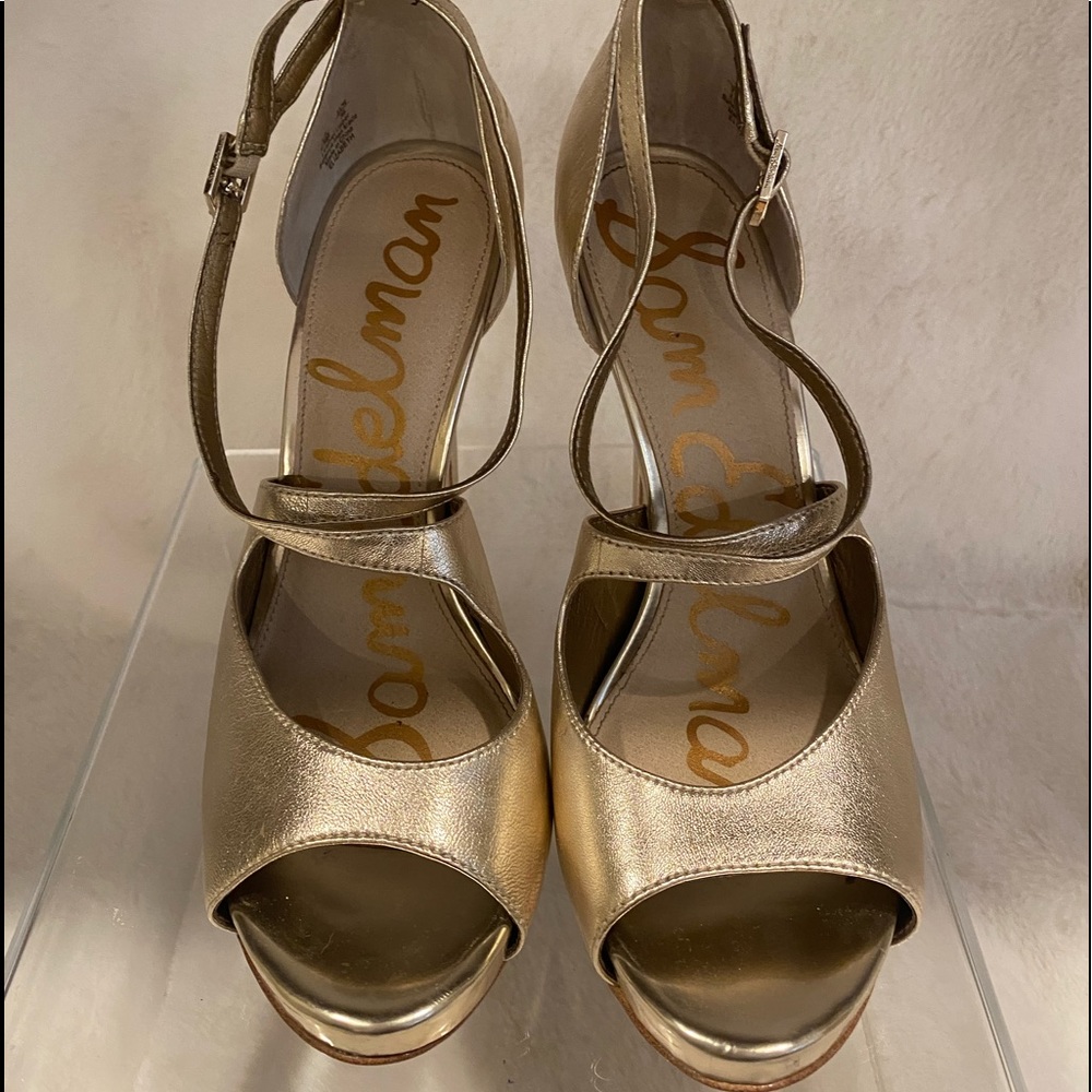 Sam Edelman Light Gold Tone Leather Shoes With Wedges - Gem